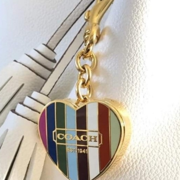 Coach | Accessories | Coach Striped Heart Keychain With Gold Accents ...